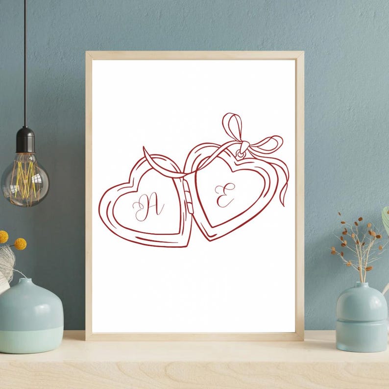 Personalised Heart Locket Print: Custom Initials Romantic Wall Art (PDF ...
