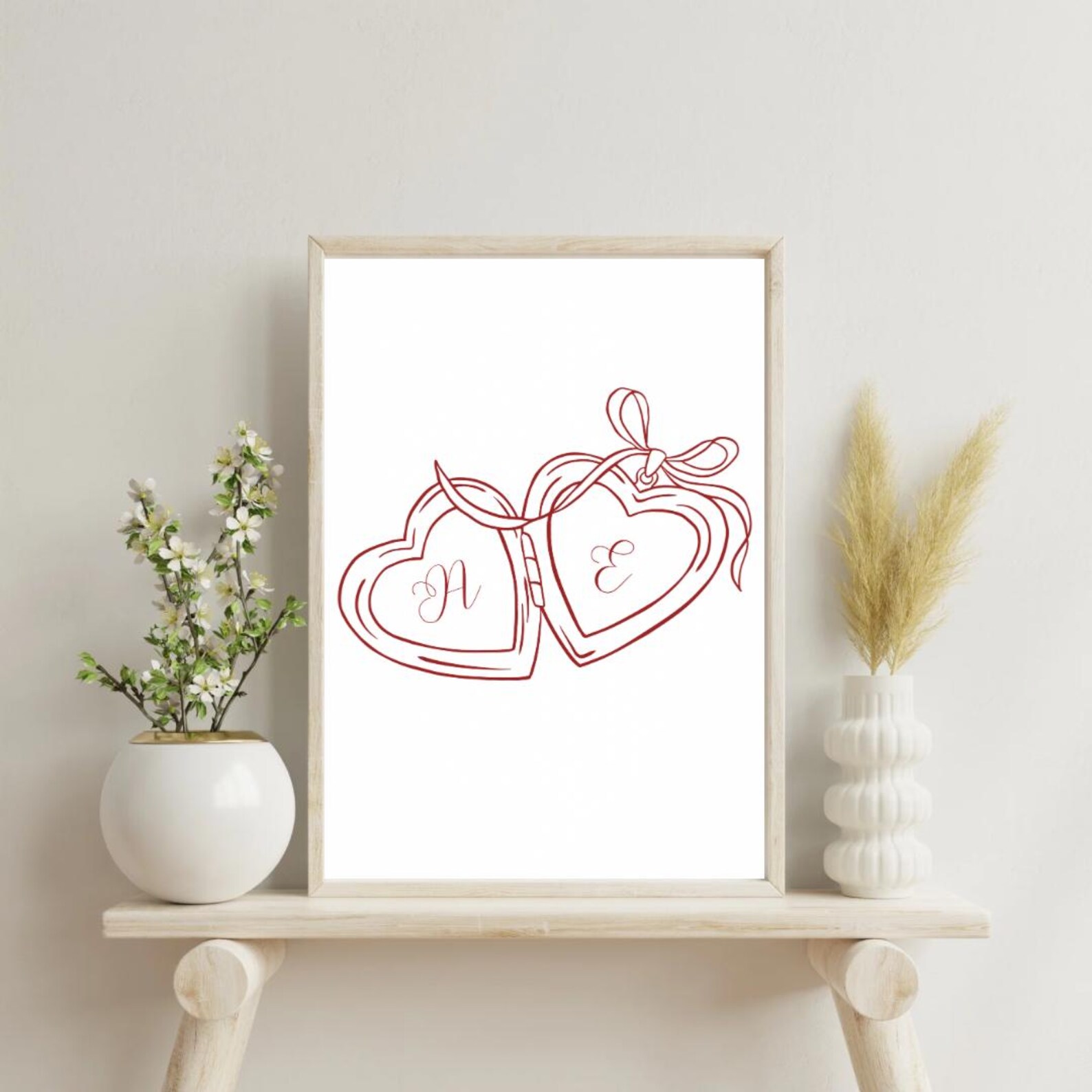 Personalised Heart Locket Print: Custom Initials Romantic Wall Art (PDF ...