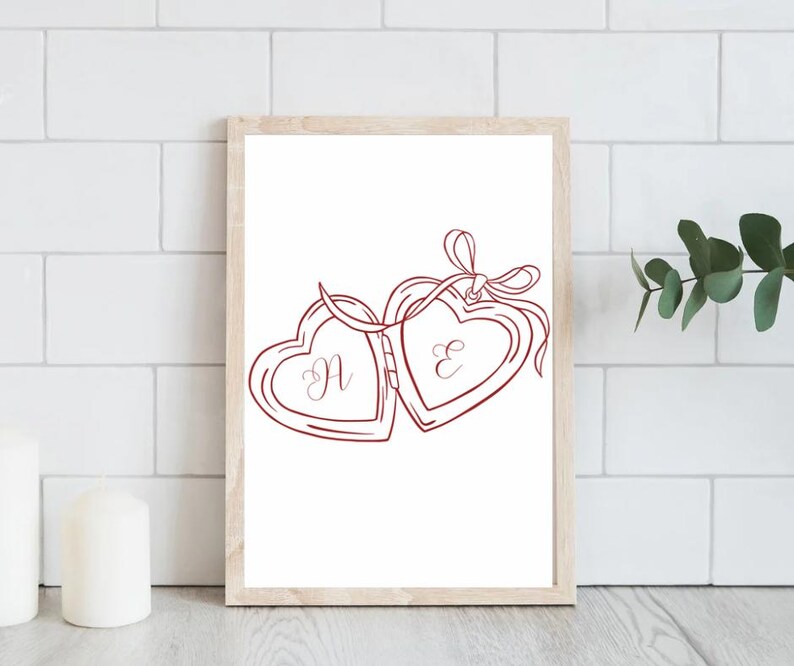 Personalised Heart Locket Print: Custom Initials Romantic Wall Art (PDF ...