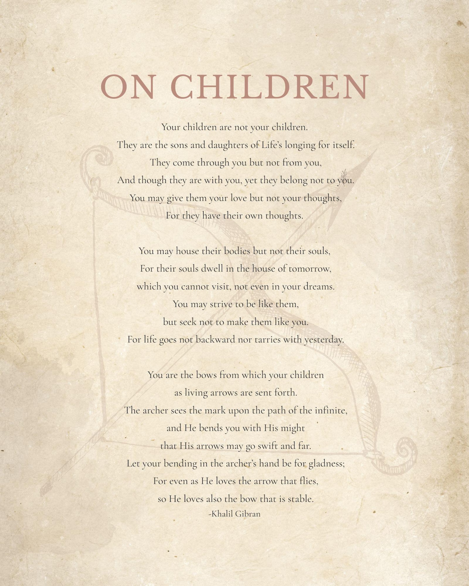 Khalil Gibran on Children Poem Printable: Vintage Style Wall Art (PDF ...