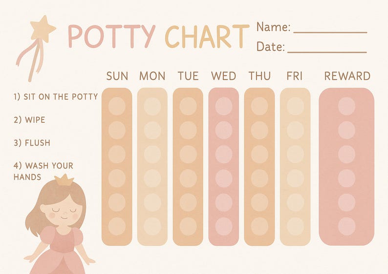 Princess Potty Training Chart – A4 Digital Download – Toddler Girl ...