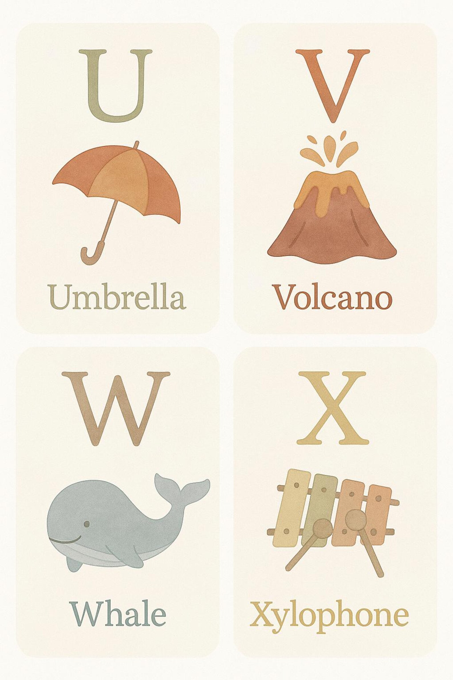 Printable A–Z Alphabet Flashcards for Kids | Pastel Animal & Object ABC ...