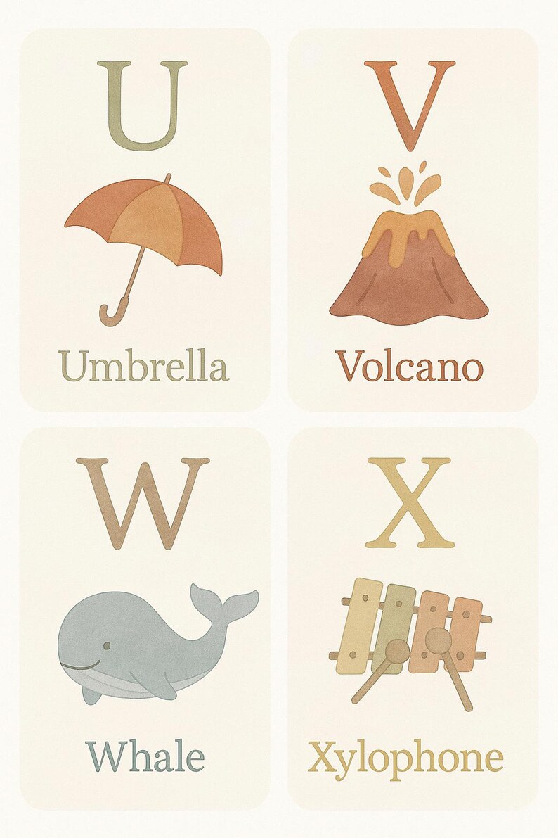 Printable A–Z Alphabet Flashcards for Kids | Pastel Animal & Object ABC ...