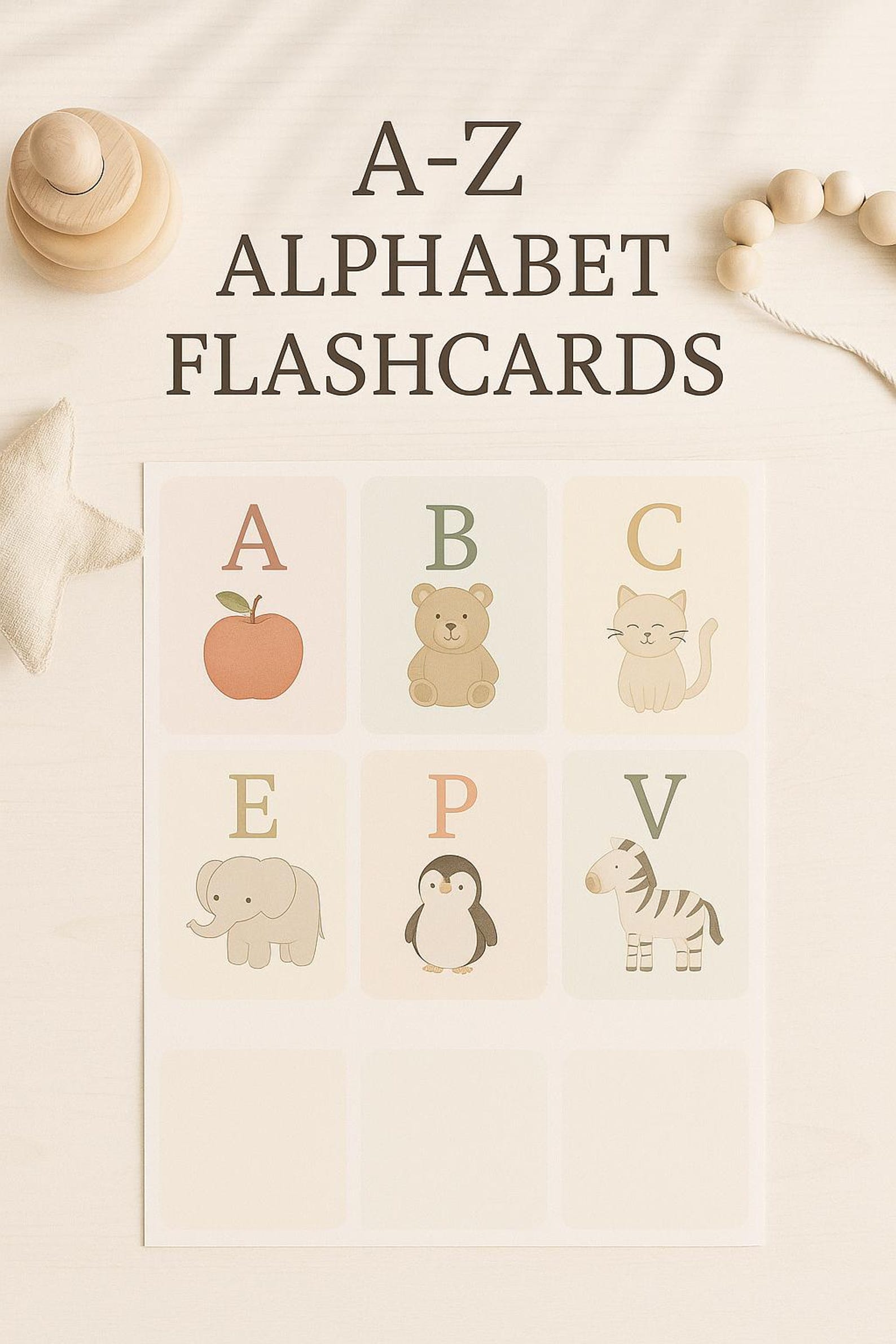 Printable A–Z Alphabet Flashcards for Kids | Pastel Animal & Object ABC ...