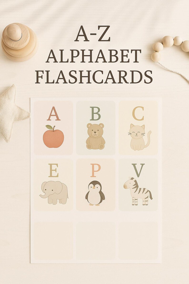 Printable A–Z Alphabet Flashcards for Kids | Pastel Animal & Object ABC ...