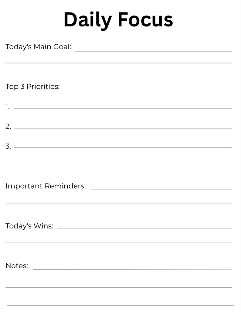Printable Daily Planner | Focus | Set Goals | Productivity Journal ...
