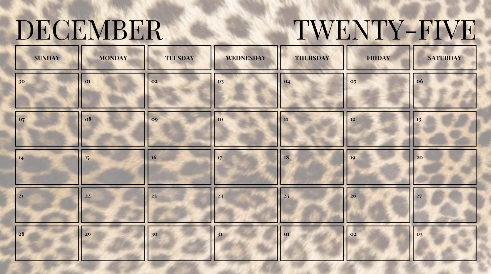 Cheetah Print 2025 Digital Calendar - Etsy
