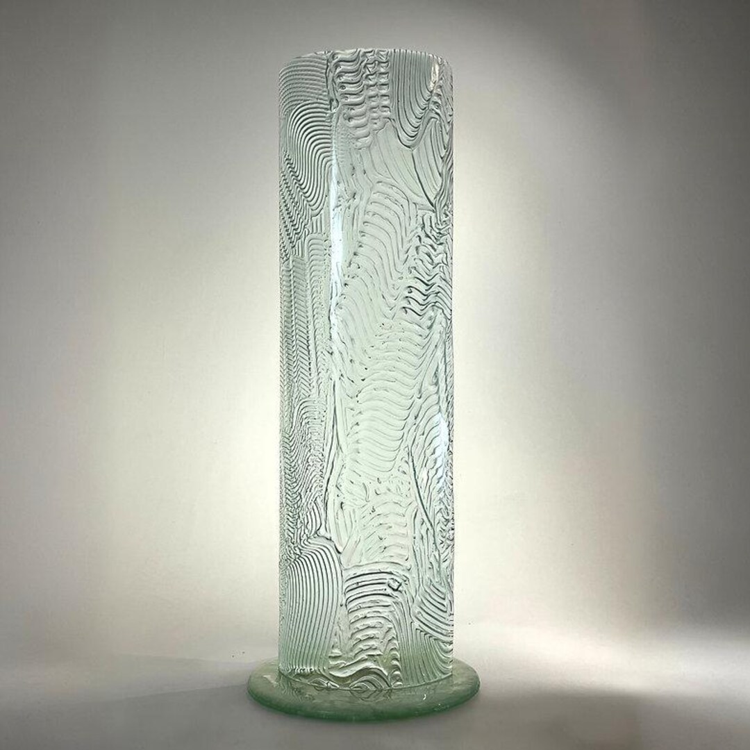 Glass Tower Sculpture "crystal Tide" – 42” Hand-fused Textured Art ...