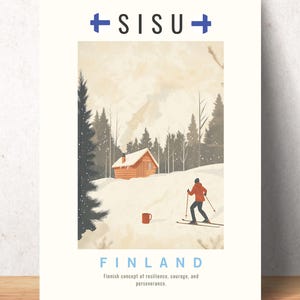 Sisu Finland Ski Cabin Art Print: Nordic Winter Landscape - Etsy