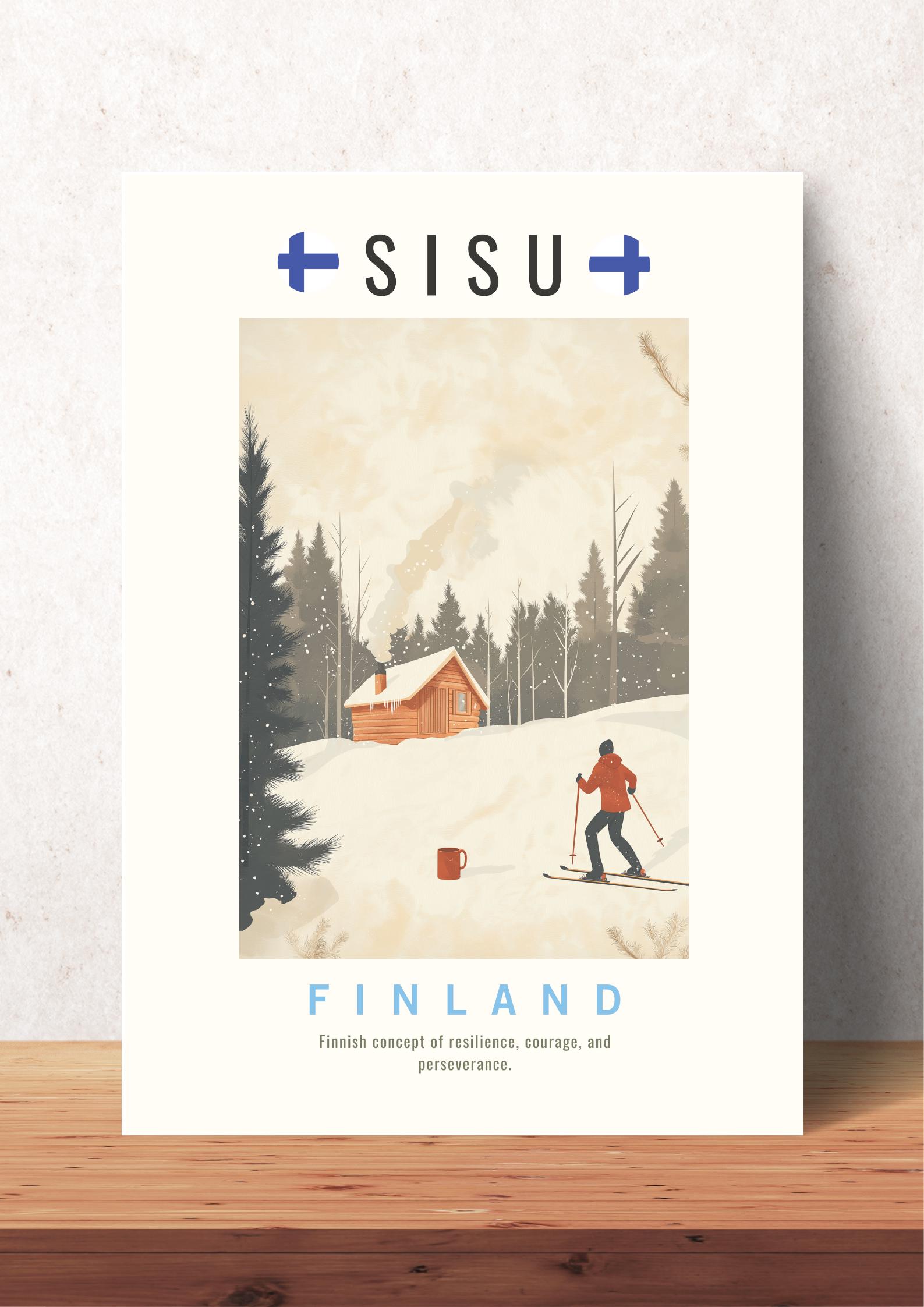 Sisu Finland Ski Cabin Art Print: Nordic Winter Landscape - Etsy