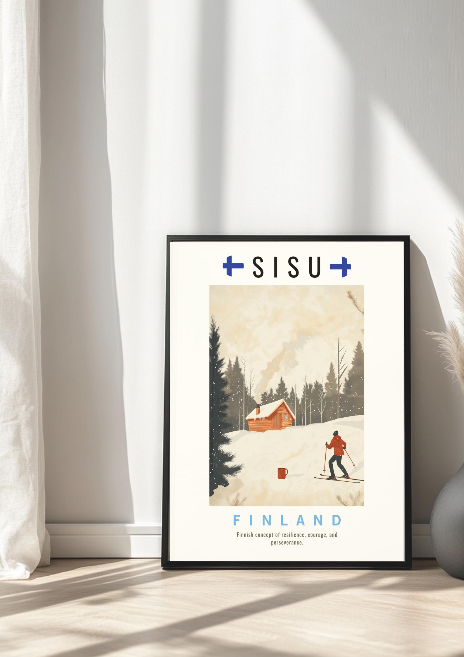 Sisu Finland Ski Cabin Art Print: Nordic Winter Landscape - Etsy
