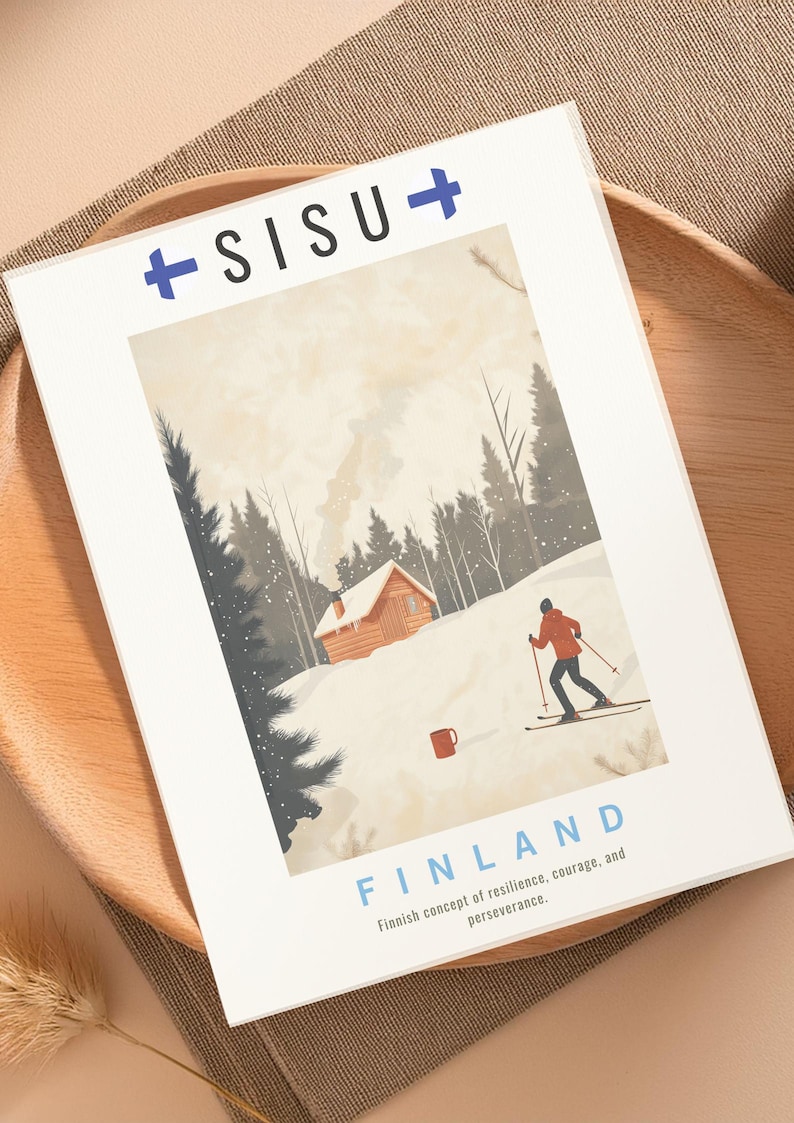 Sisu Finland Ski Cabin Art Print: Nordic Winter Landscape - Etsy