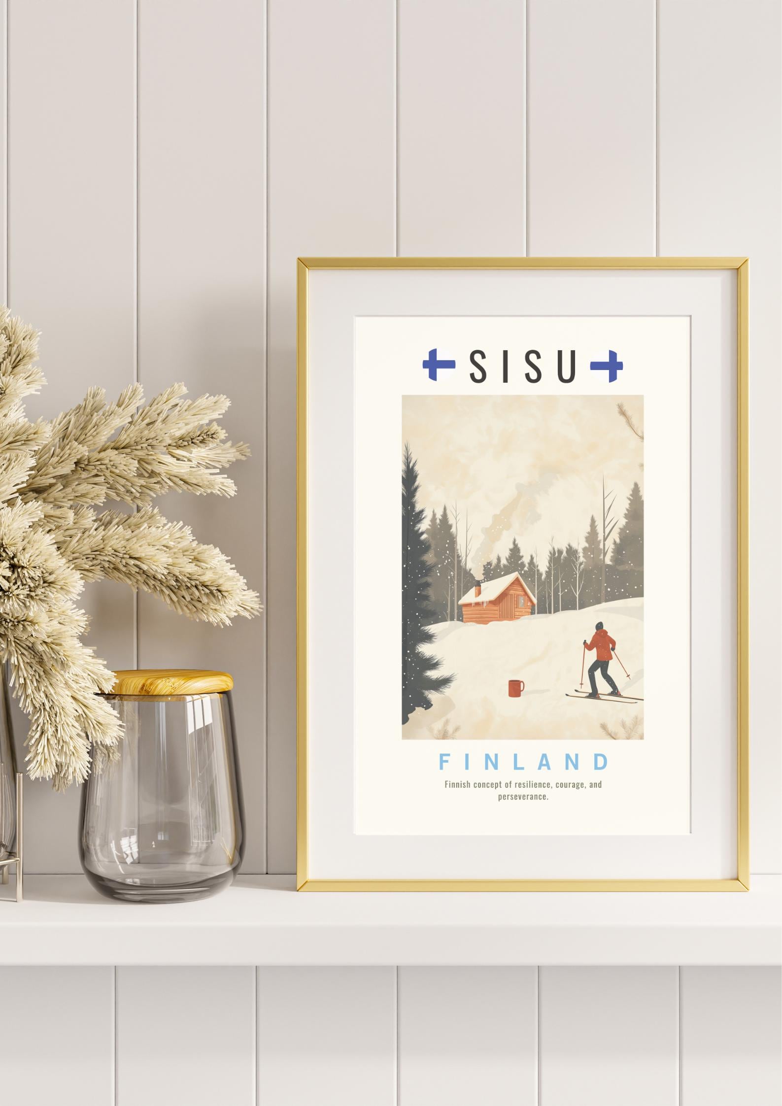 Sisu Finland Ski Cabin Art Print: Nordic Winter Landscape - Etsy
