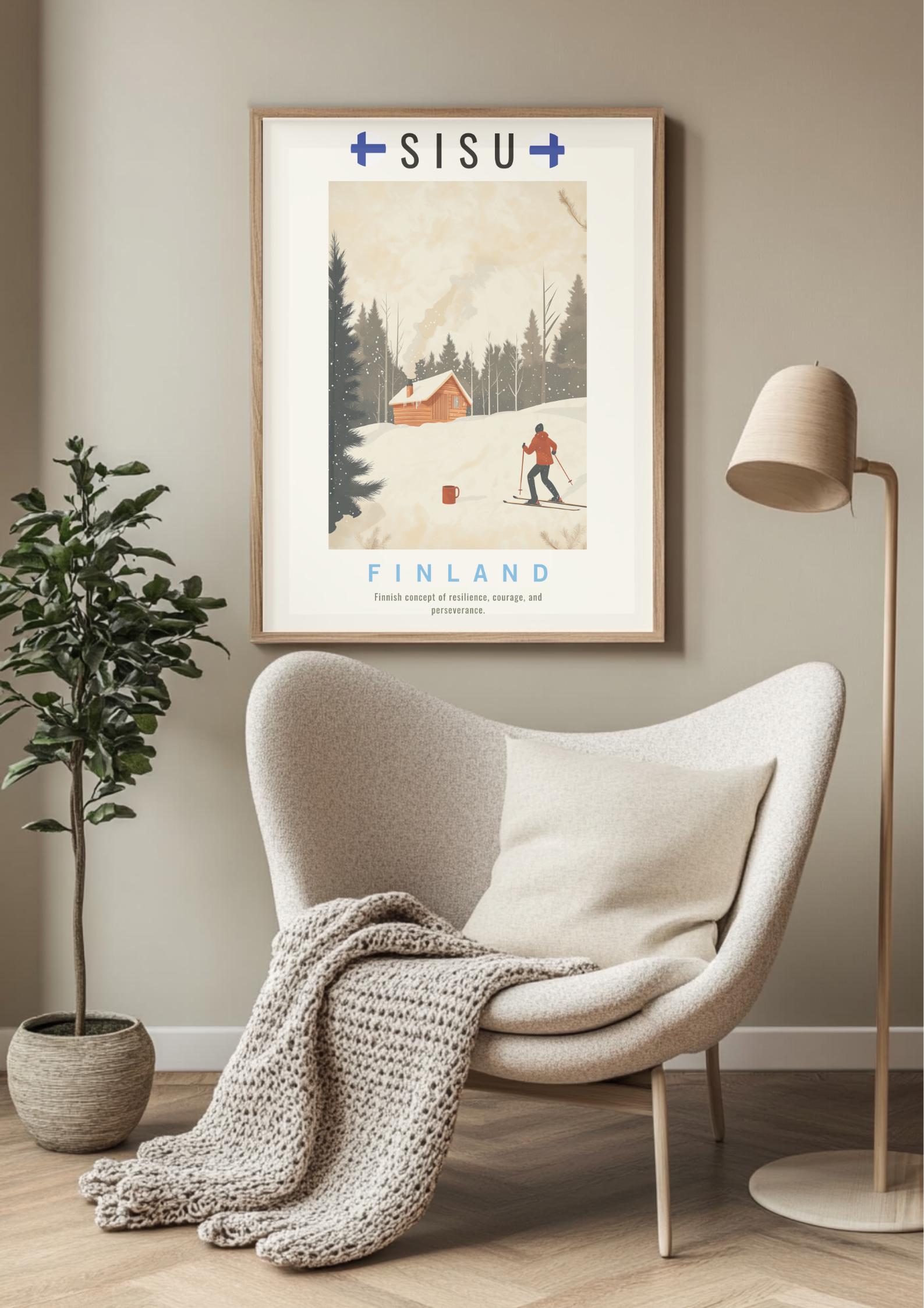 Sisu Finland Ski Cabin Art Print: Nordic Winter Landscape - Etsy