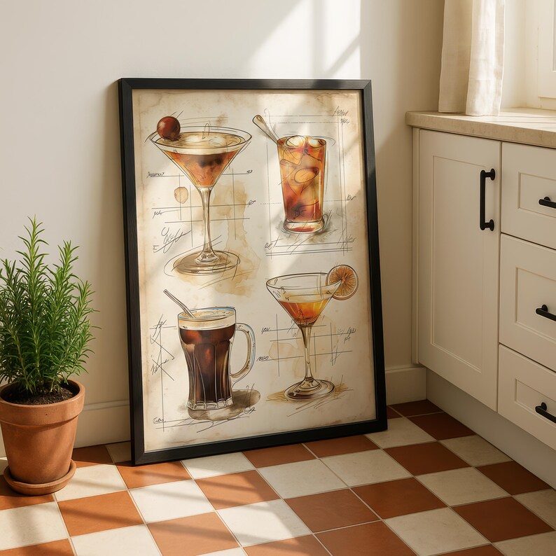 Retro Cocktail Bar Poster: Vintage Drink Art, Kitchen & Bar Cart Decor ...