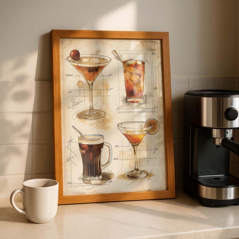 Retro Cocktail Bar Poster: Vintage Drink Art, Kitchen & Bar Cart Decor ...