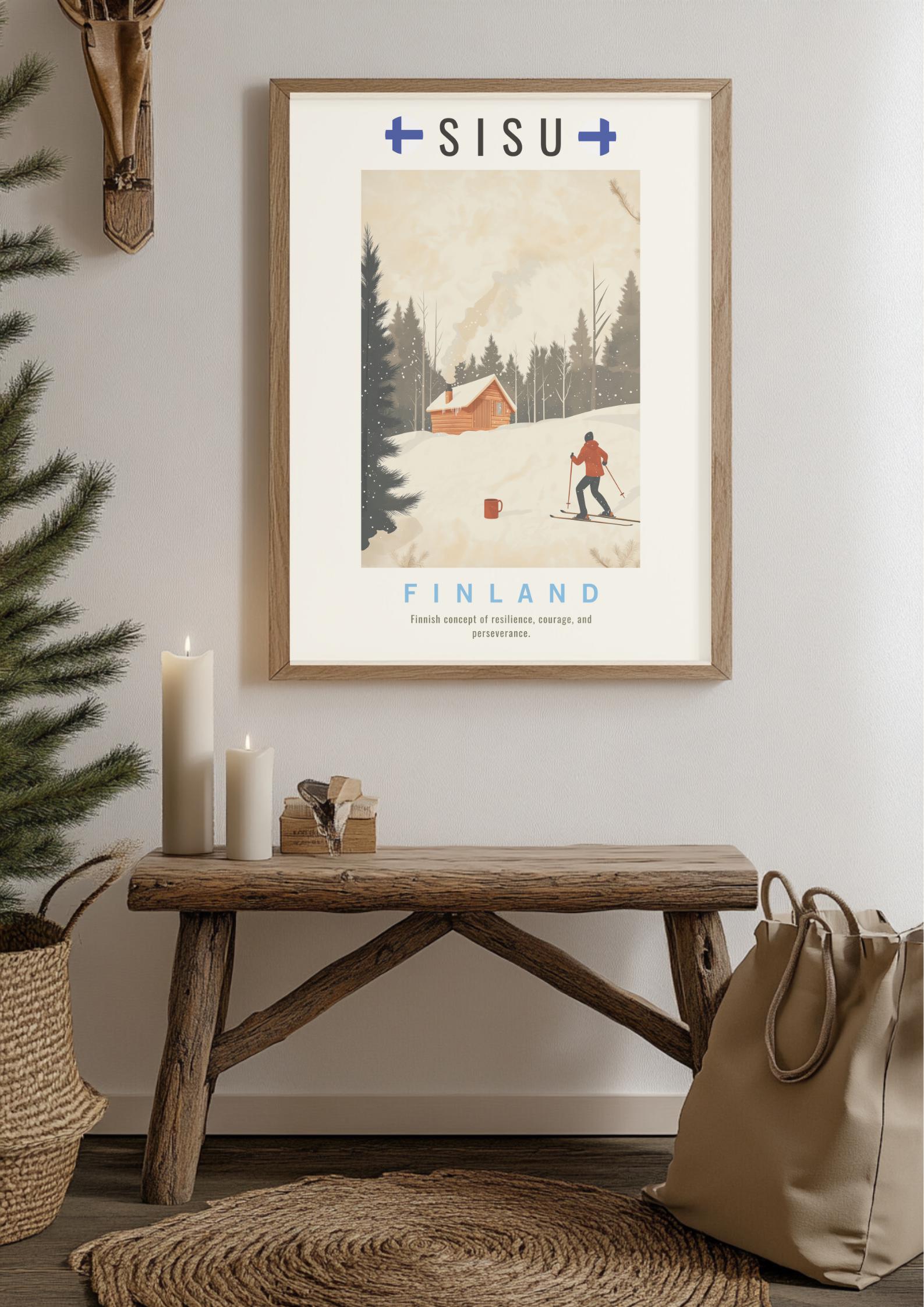 Sisu Finland Ski Cabin Art Print: Nordic Winter Landscape - Etsy