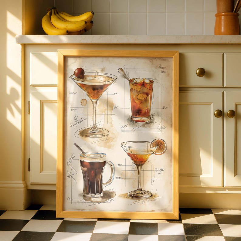 Retro Cocktail Bar Poster: Vintage Drink Art, Kitchen & Bar Cart Decor ...