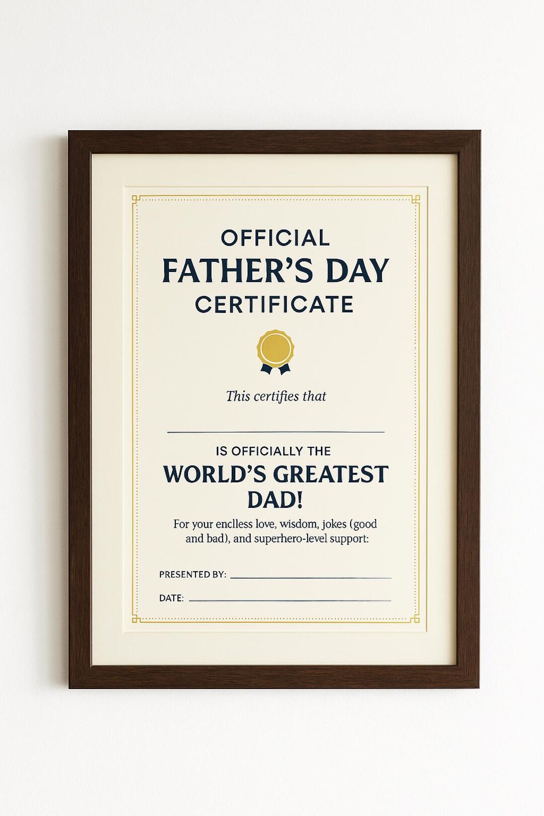 Printable Father’s Day Certificate – World’s Greatest Dad – Instant ...