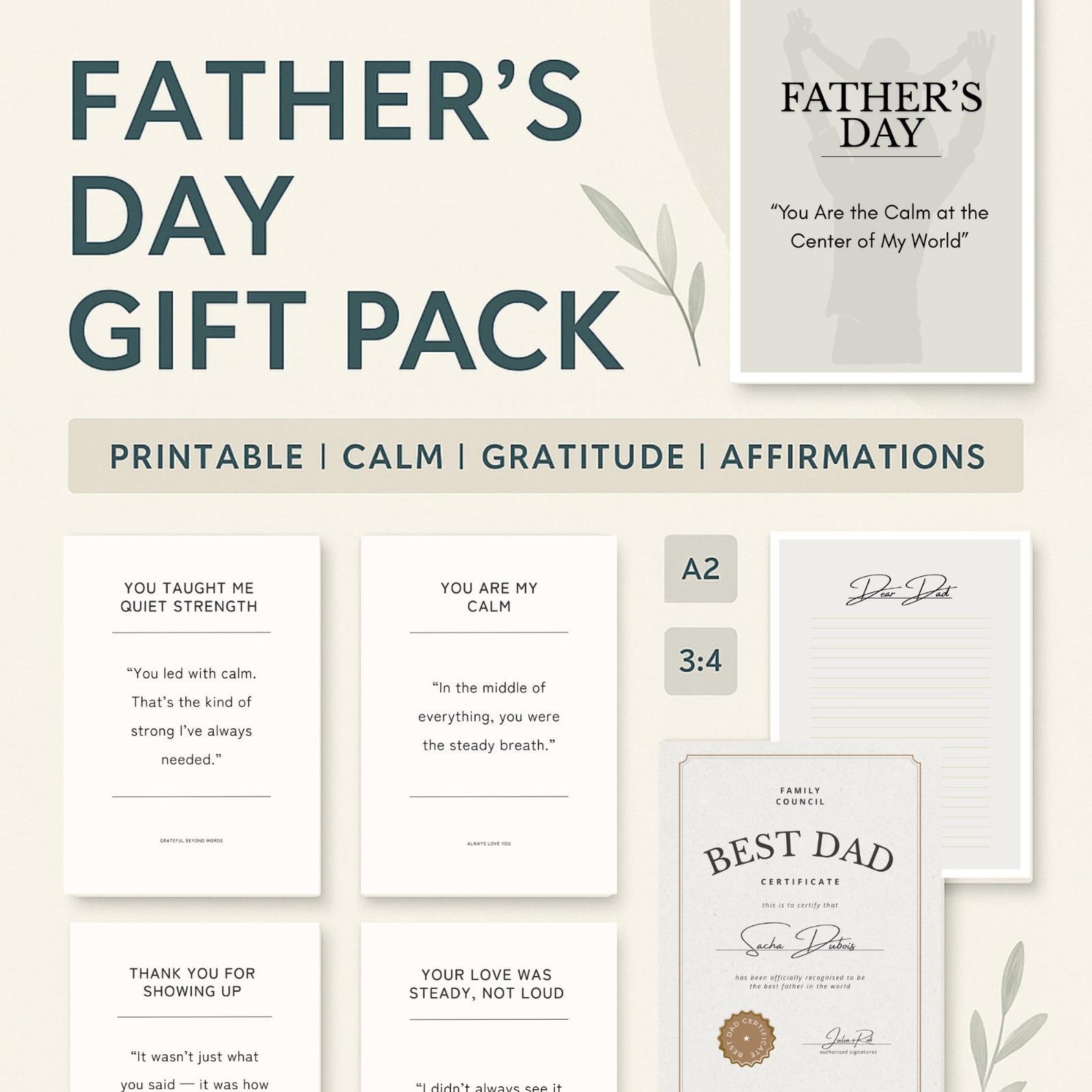 Fathers Day Printable Gift Pack | Affirmation Posters, Letter to Dad ...