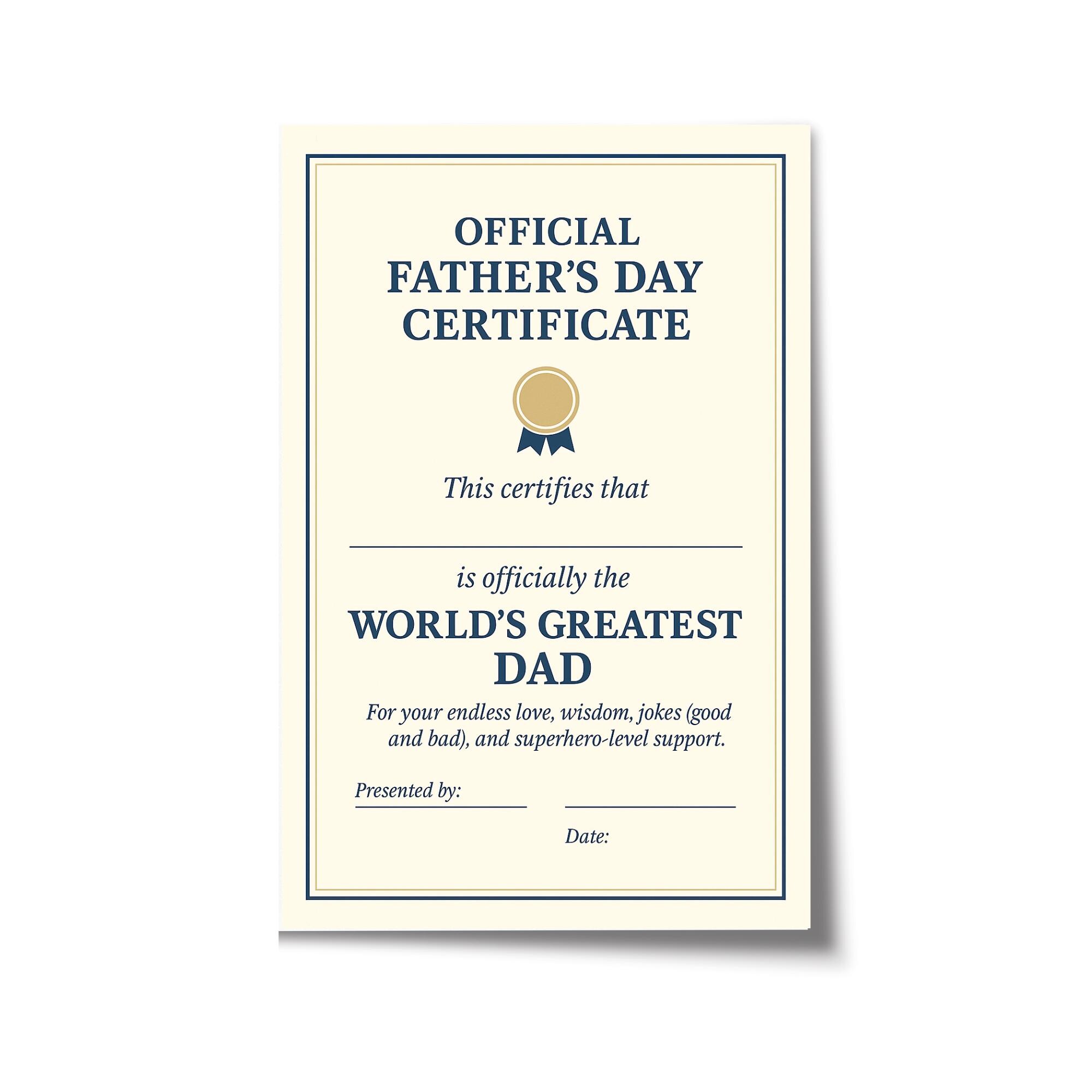 Printable Father’s Day Certificate – World’s Greatest Dad – Instant ...