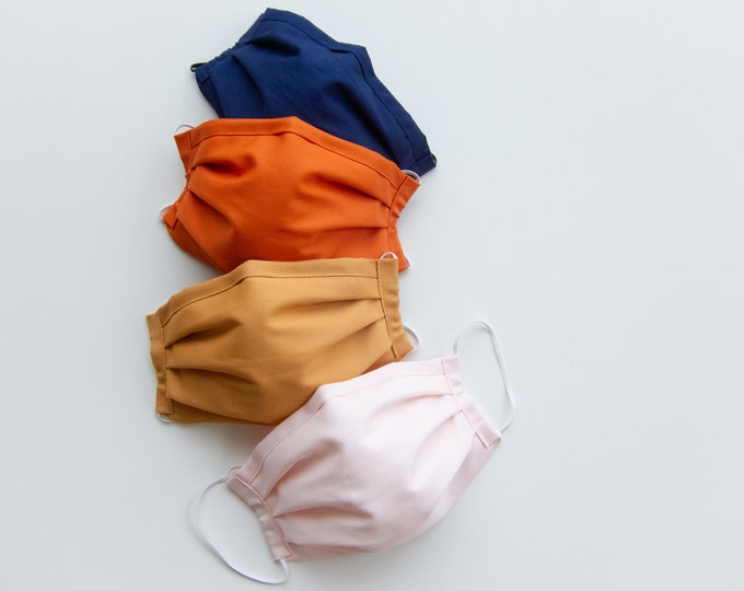 Face Mask With Nose Wire & Filter Pocket | Cotton Solid Color | Work ...