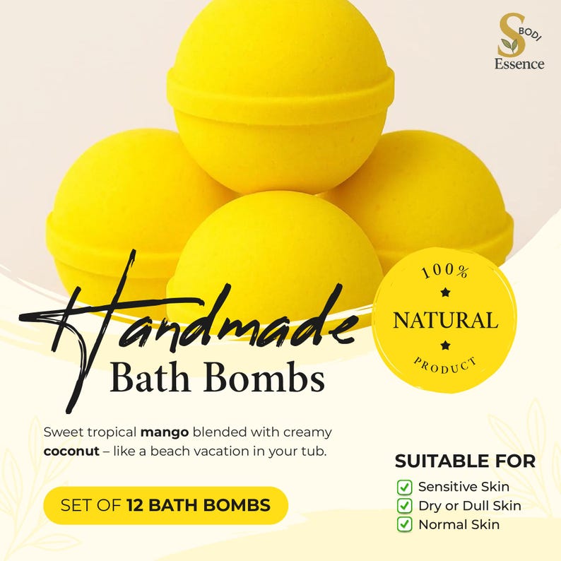 Coconut Mango Bath Bomb Gift Set 12 Pack Tropical Handmade Spa Gift - Etsy