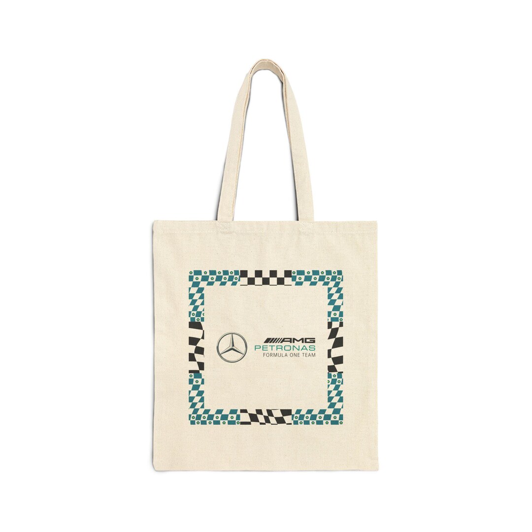 Checkered Floral Tote Bag, Mercedes F1 Racing Gift, Cotton Canvas ...