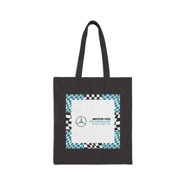 Checkered Floral Tote Bag, Mercedes F1 Racing Gift, Cotton Canvas ...