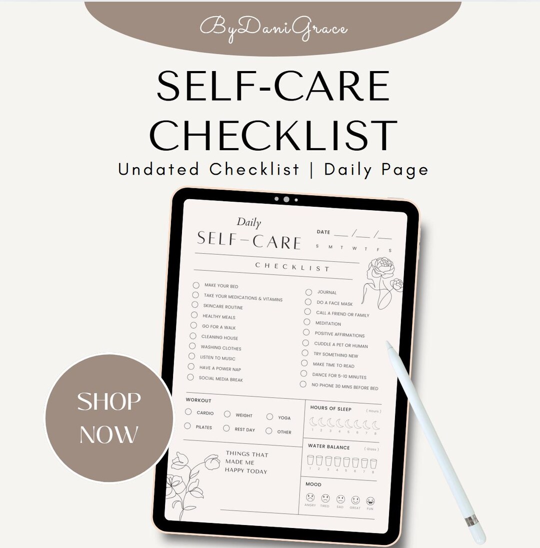 Daily Self Care Checklist Printable | Wellness and Mood Tracker ...