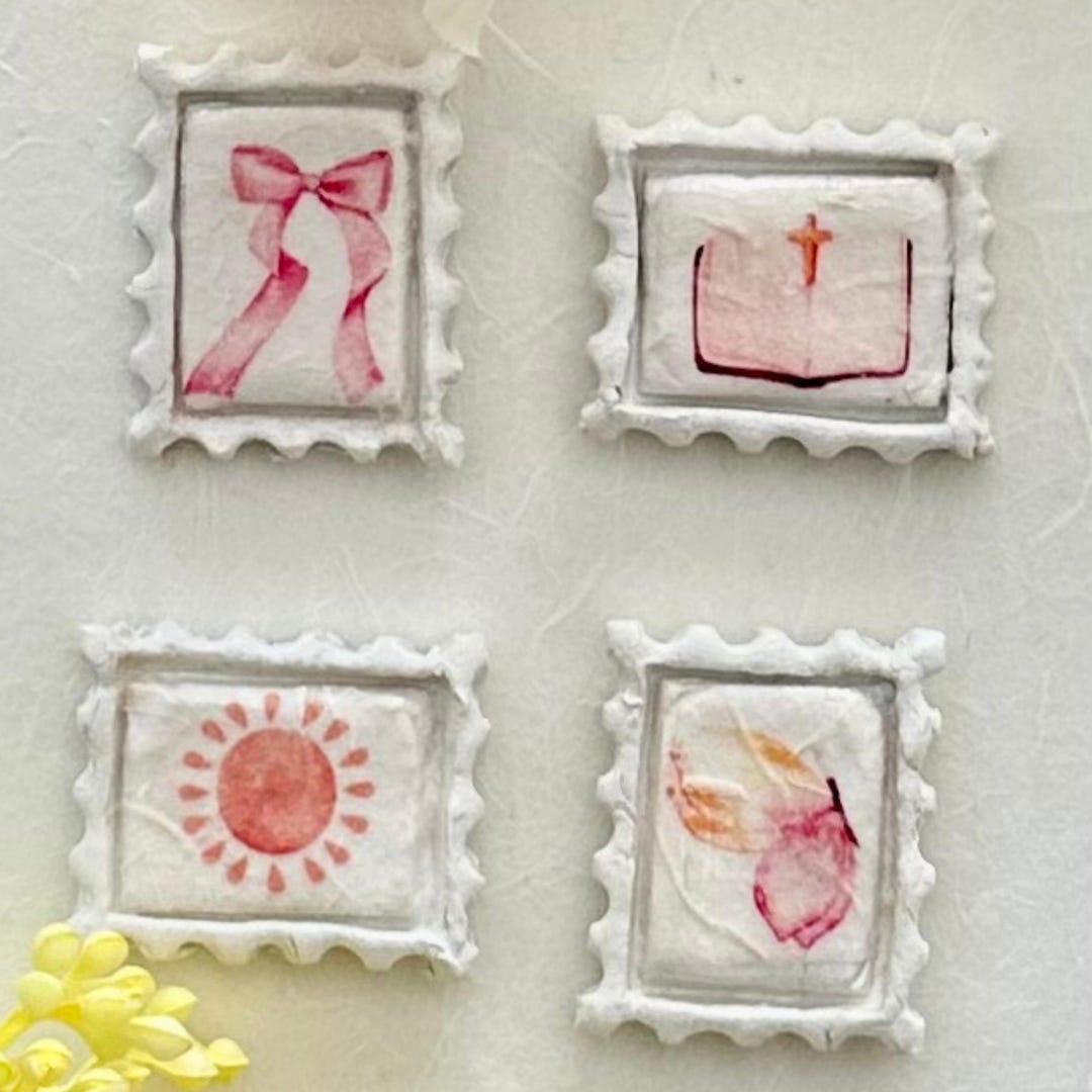 Bible Study Pink Clay Magnet Set of 4: Open Bible, Sun, Butterfly, and ...