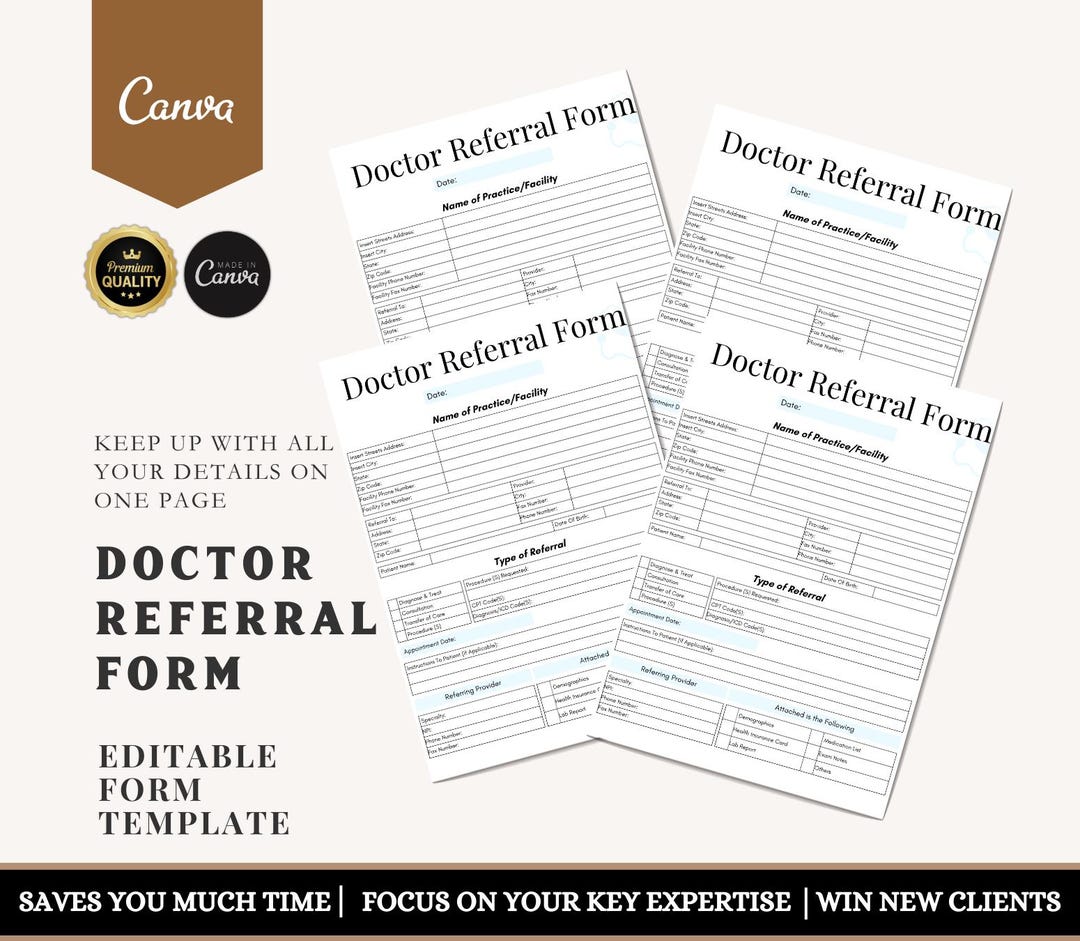 Doctor Referral Form Template | Editable Canva Medical PDF | Printable ...