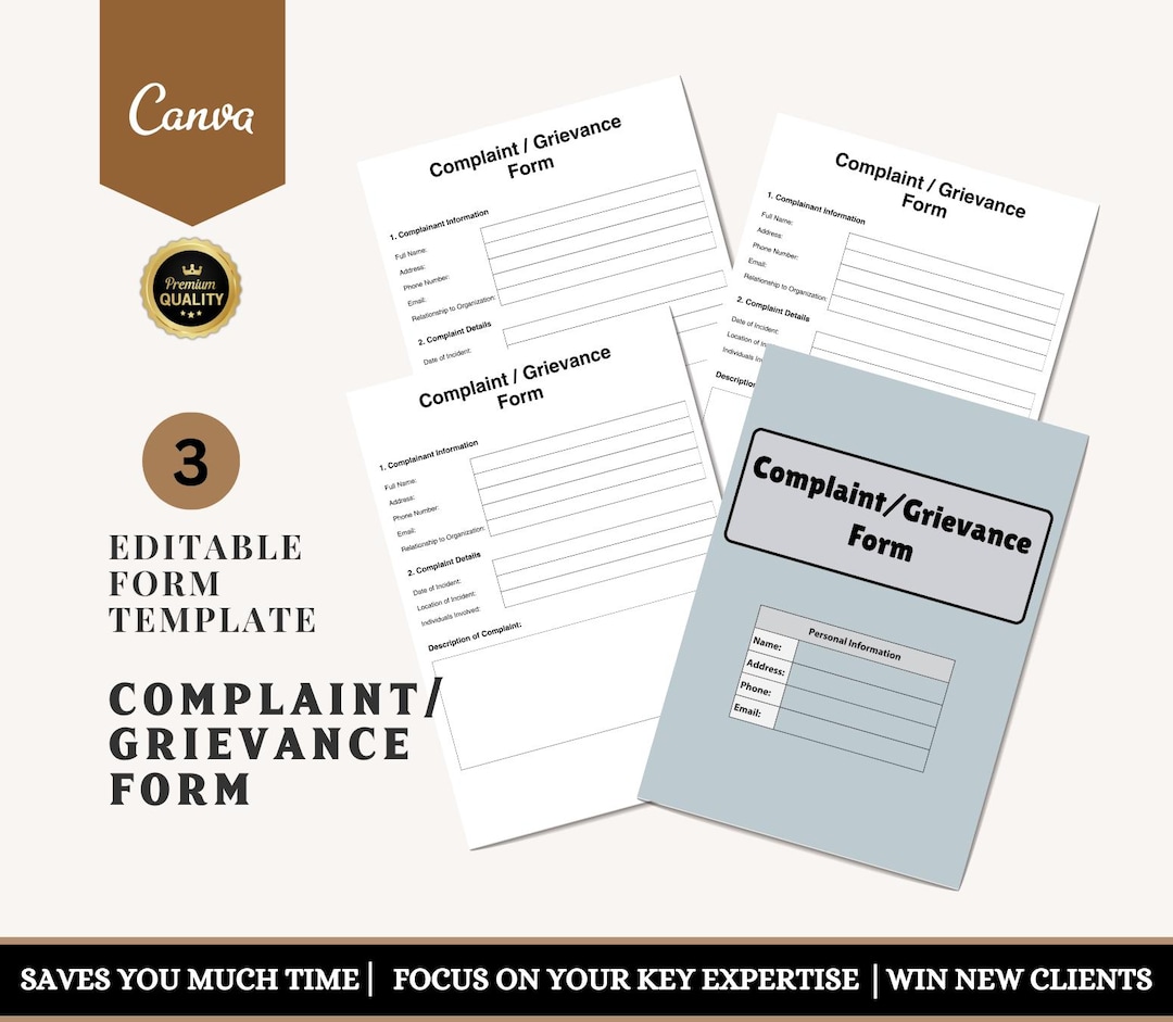 Complaint Grievance Form | Fillable PDF Template | Workplace & Client ...