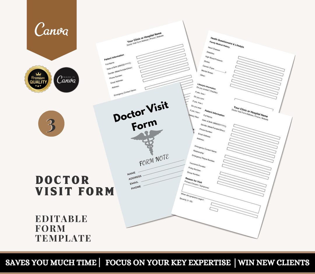 Doctor Visit Form Template | Editable Canva Medical PDF | Printable ...