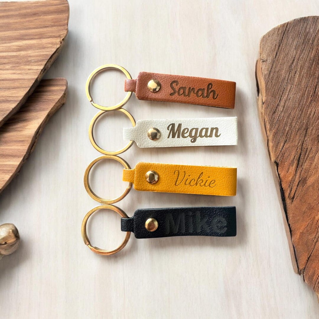 Custom Engraved Leather Keychain: Personalized Namesake Gift - Etsy