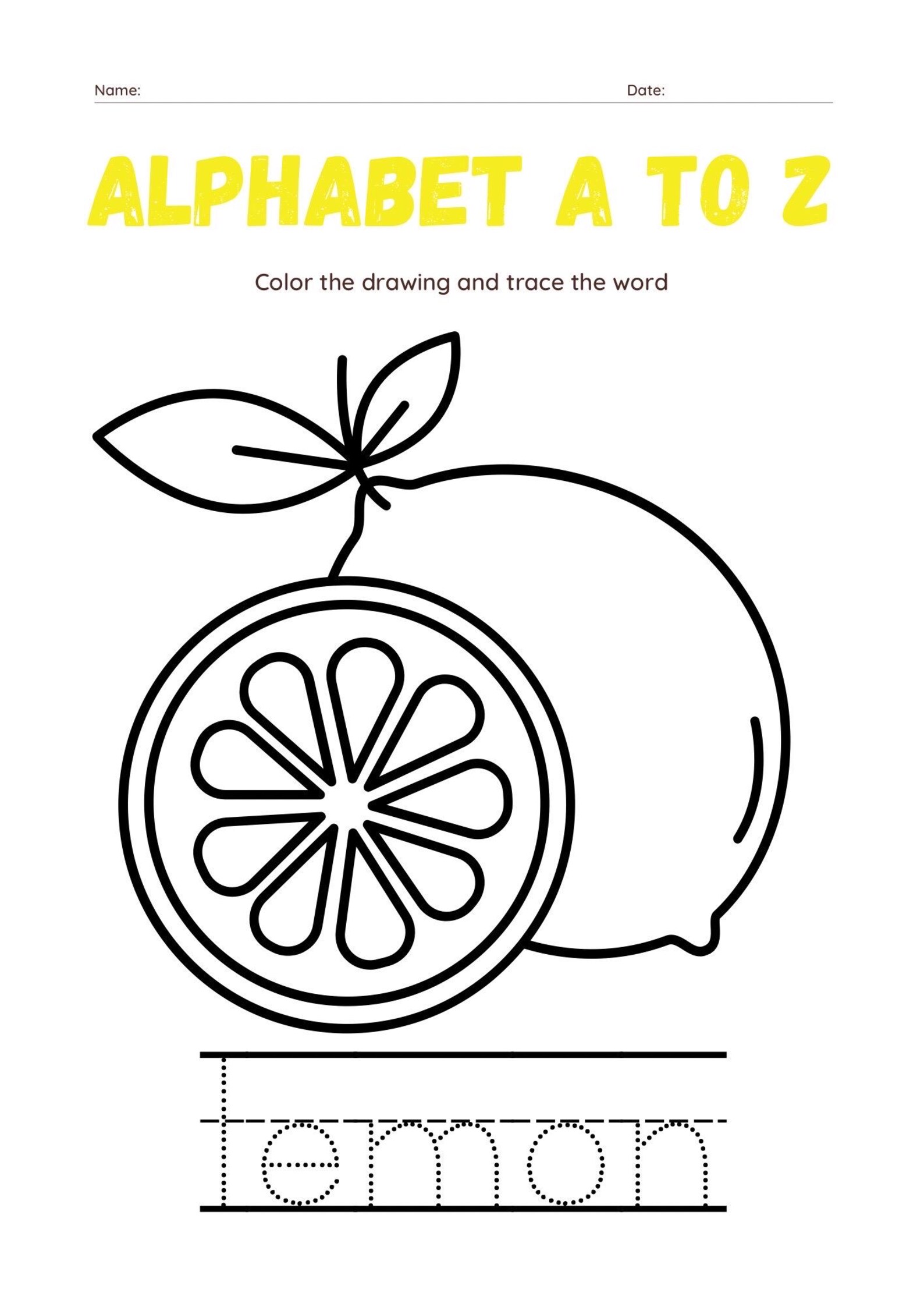 A to Z Coloring Fruits for Kids With Tracing Easy Download for Kids ...