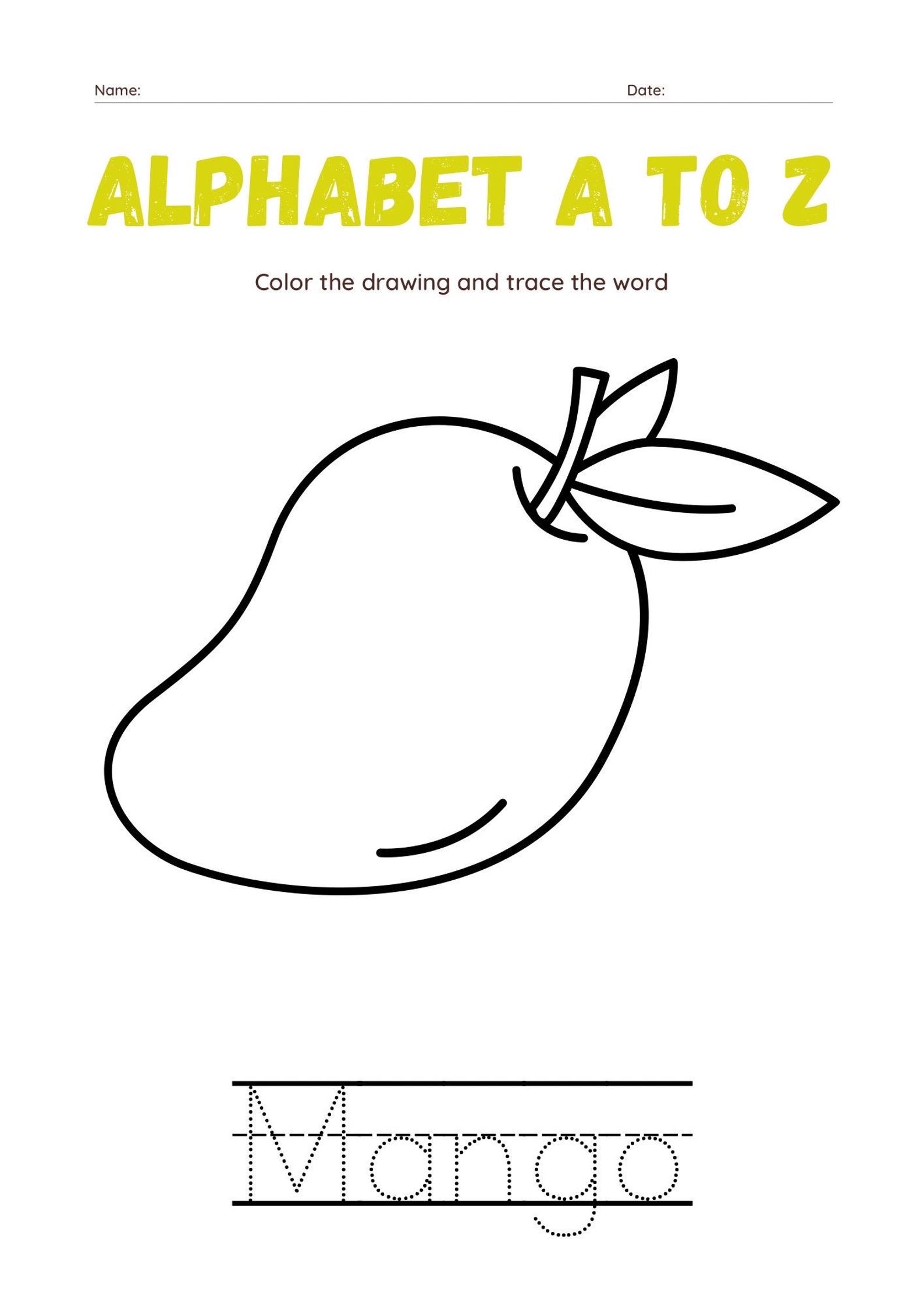 A to Z Coloring Fruits for Kids With Tracing Easy Download for Kids ...