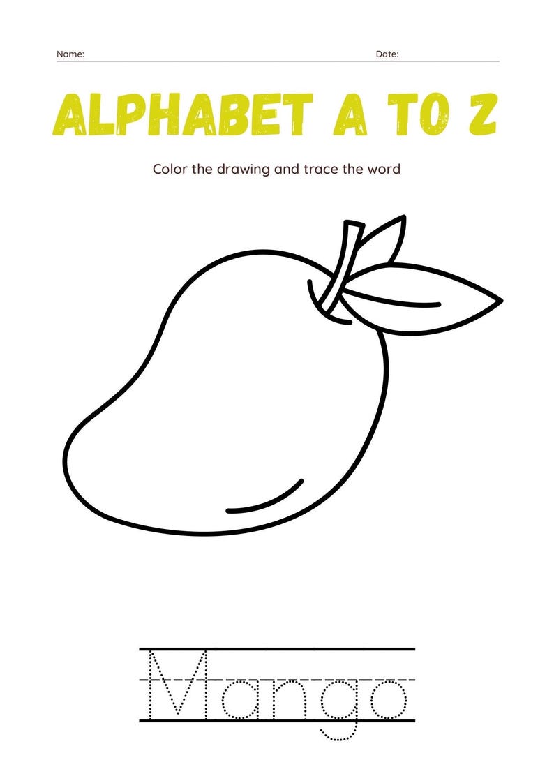 A to Z Coloring Fruits for Kids With Tracing Easy Download for Kids ...