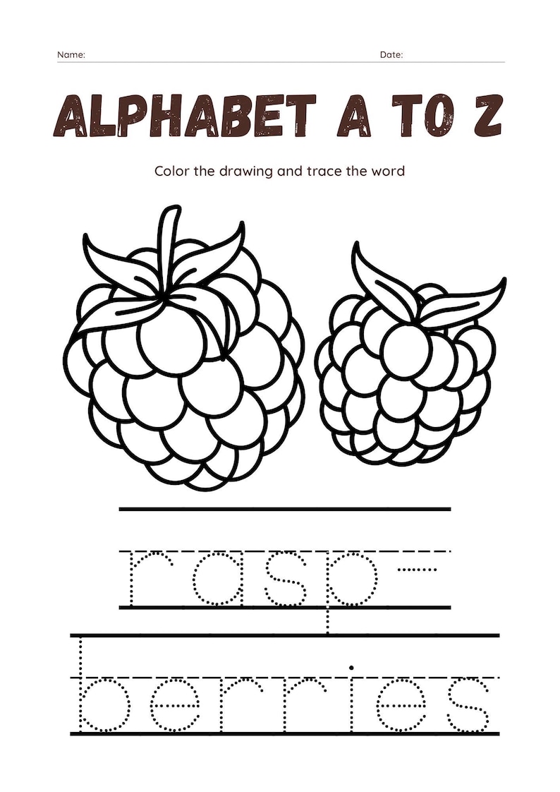 A to Z Coloring Fruits for Kids With Tracing Easy Download for Kids ...