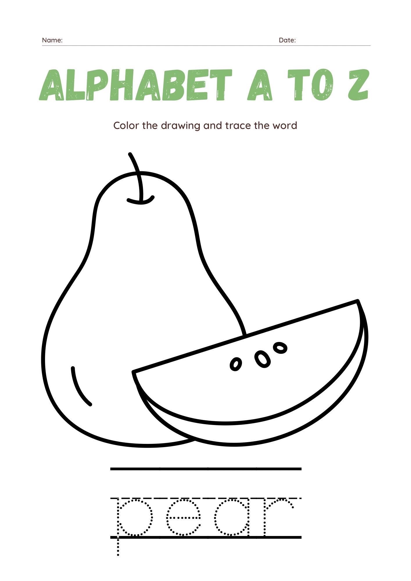 A to Z Coloring Fruits for Kids With Tracing Easy Download for Kids ...