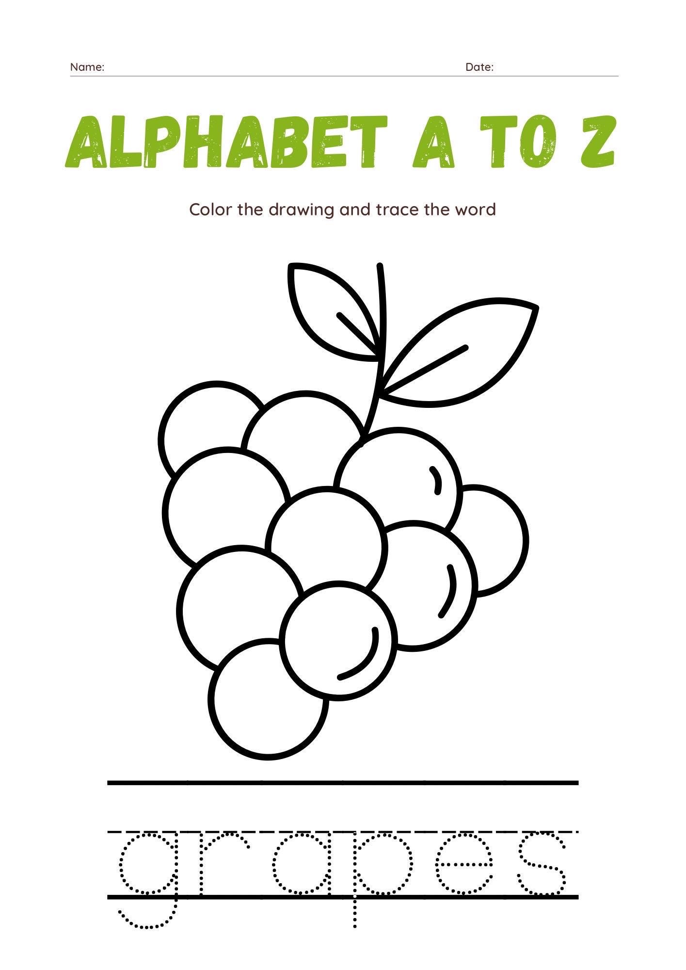 A to Z Coloring Fruits for Kids With Tracing Easy Download for Kids ...