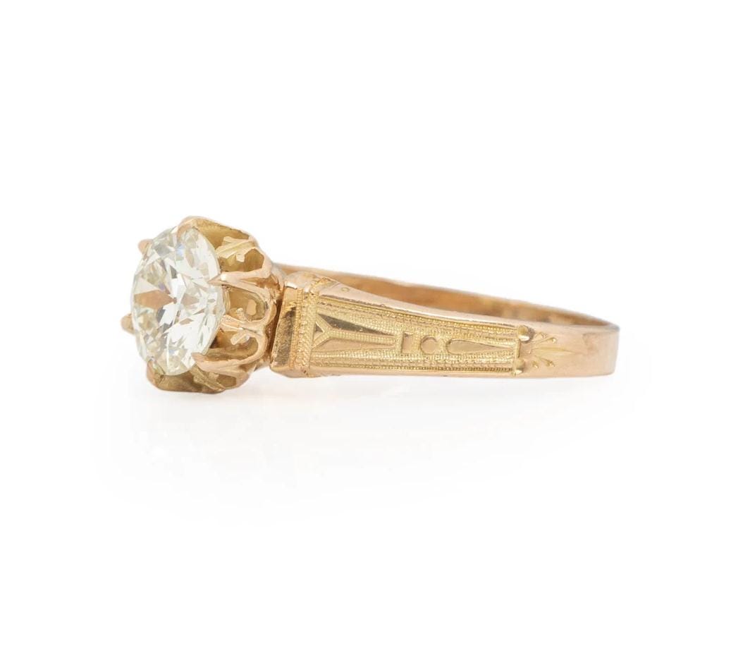 Circa 1877 Victorian 14K Yellow Gold 1.37ct Old European Brilliant ...