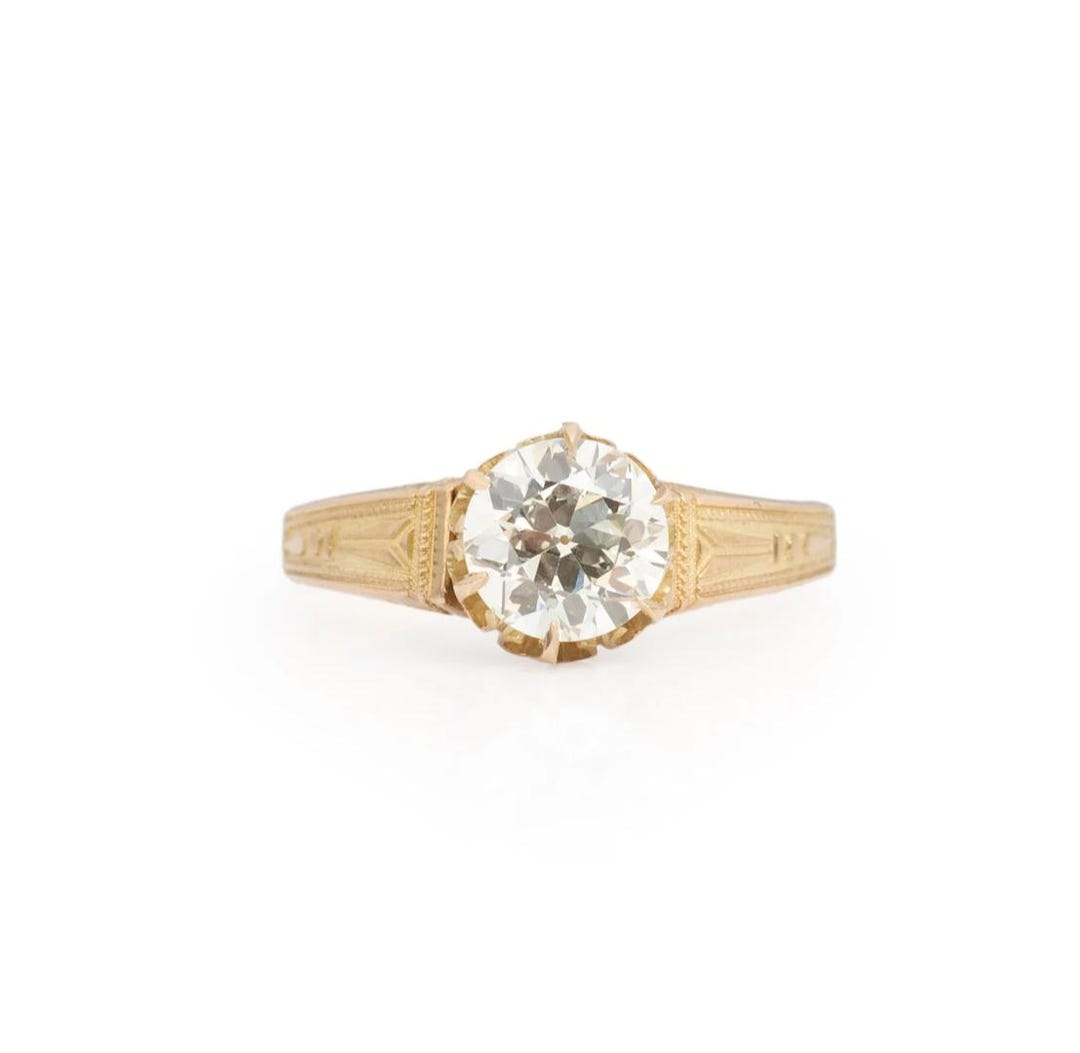 Circa 1877 Victorian 14K Yellow Gold 1.37ct Old European Brilliant ...