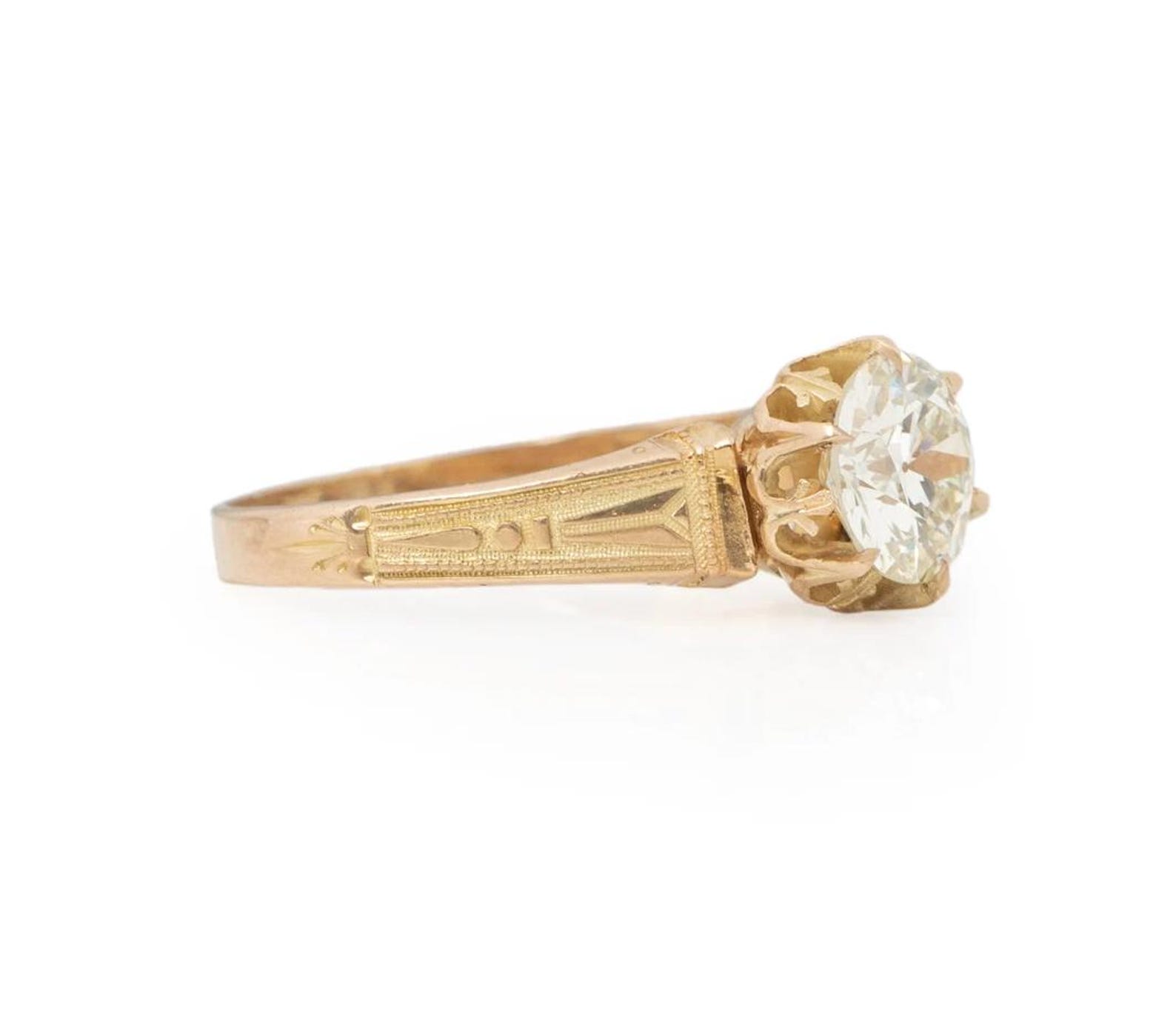 Circa 1877 Victorian 14K Yellow Gold 1.37ct Old European Brilliant ...