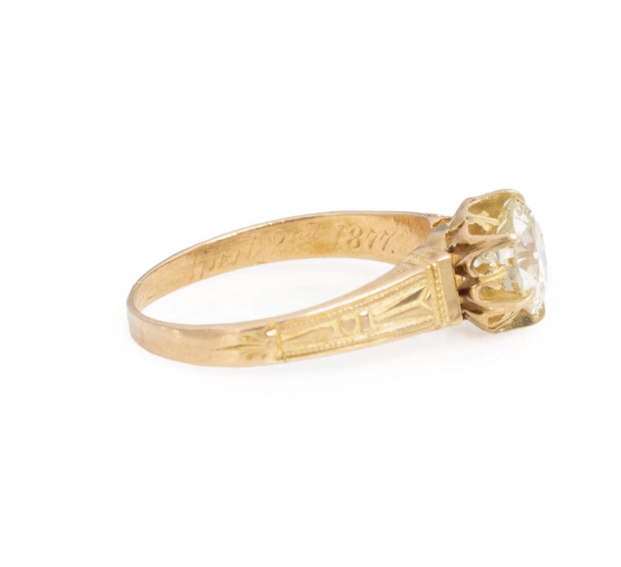 Circa 1877 Victorian 14K Yellow Gold 1.37ct Old European Brilliant ...