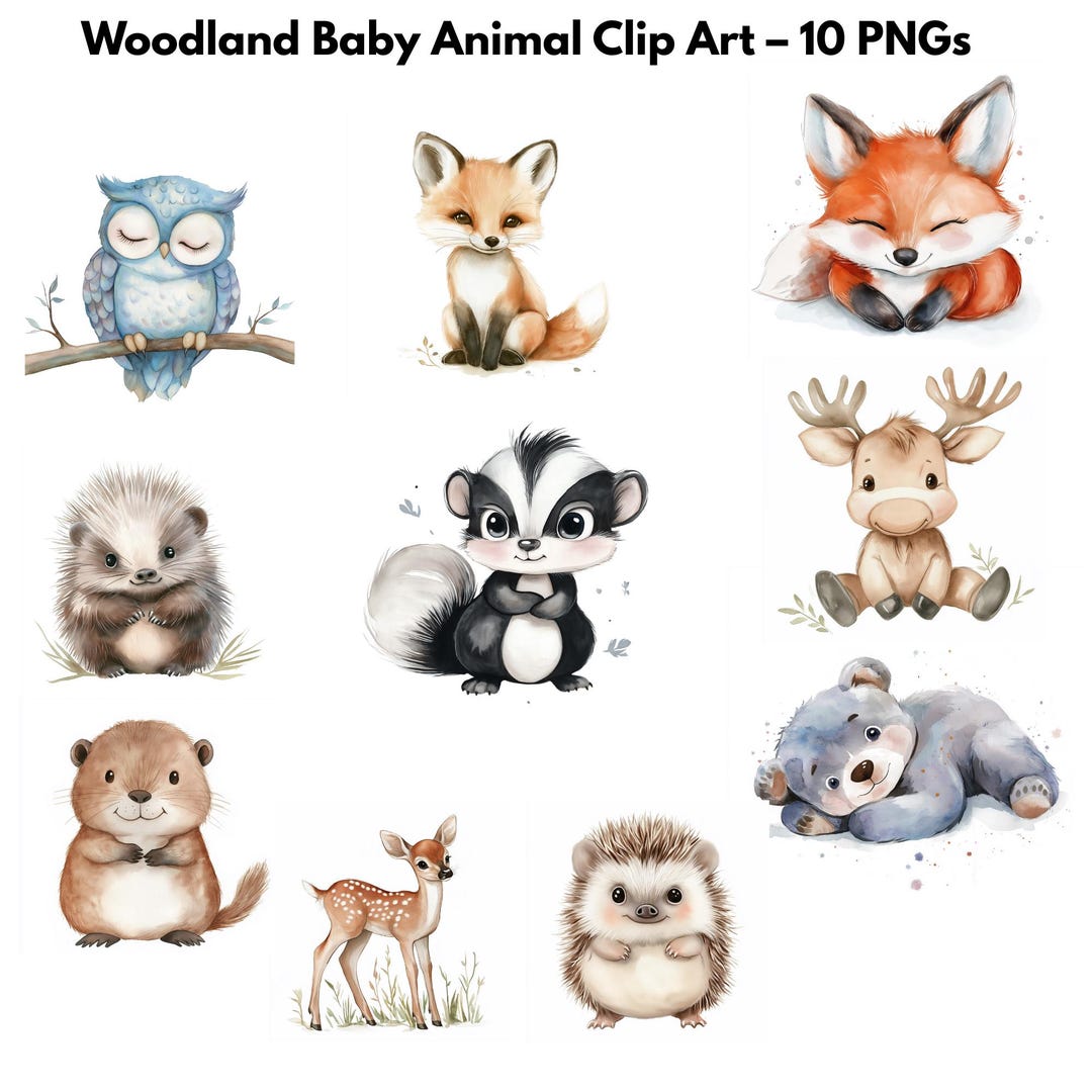 Woodland Animal Clip Art Bundle – Watercolor Baby Forest Animals – Cute ...