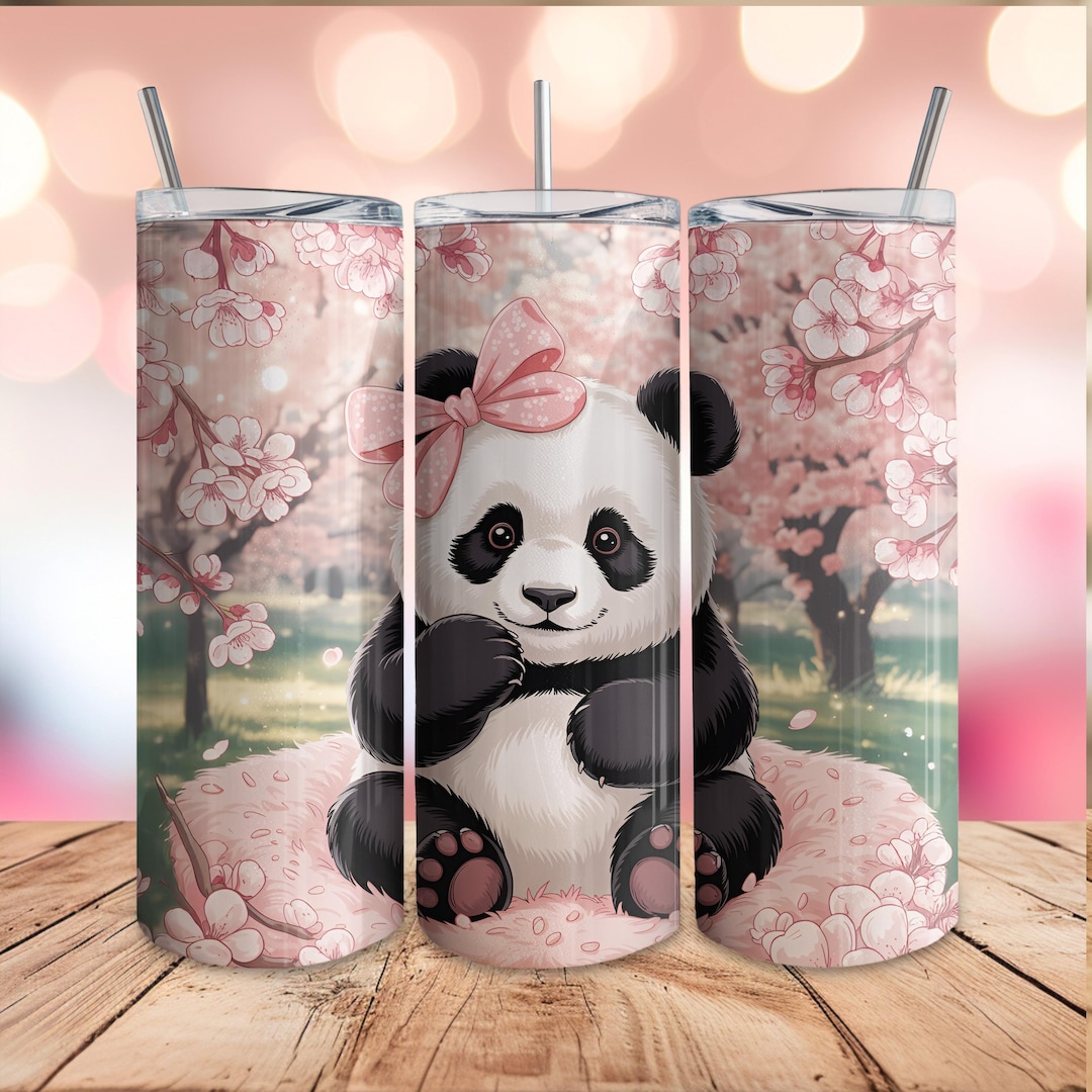 Panda Tumbler Wrap PNG, 20oz Skinny Tumbler Sublimation, Cute Panda Cup ...