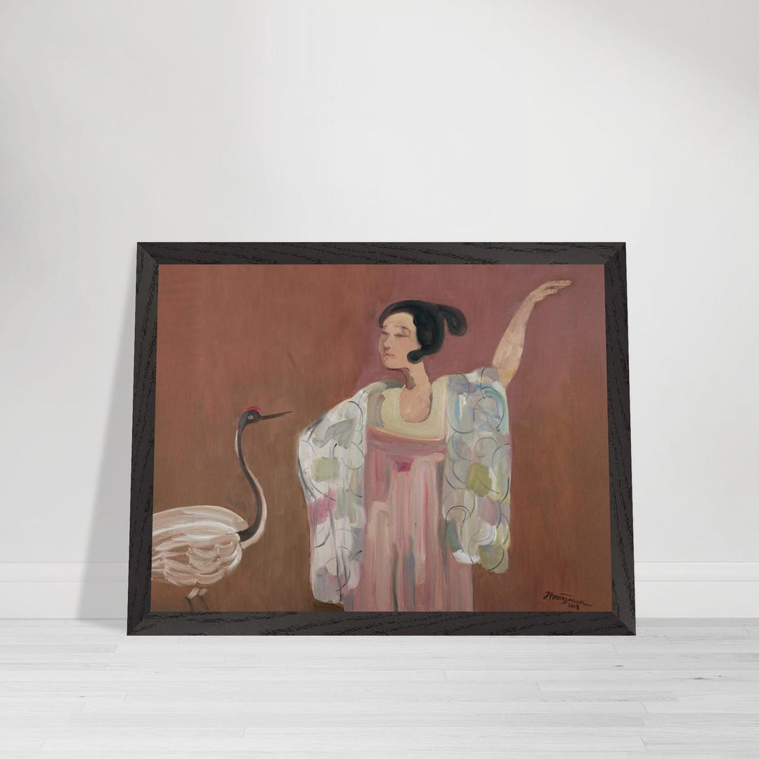 Cranes and Chinese Dancer Canvas Print | Original Chinoiserie ...