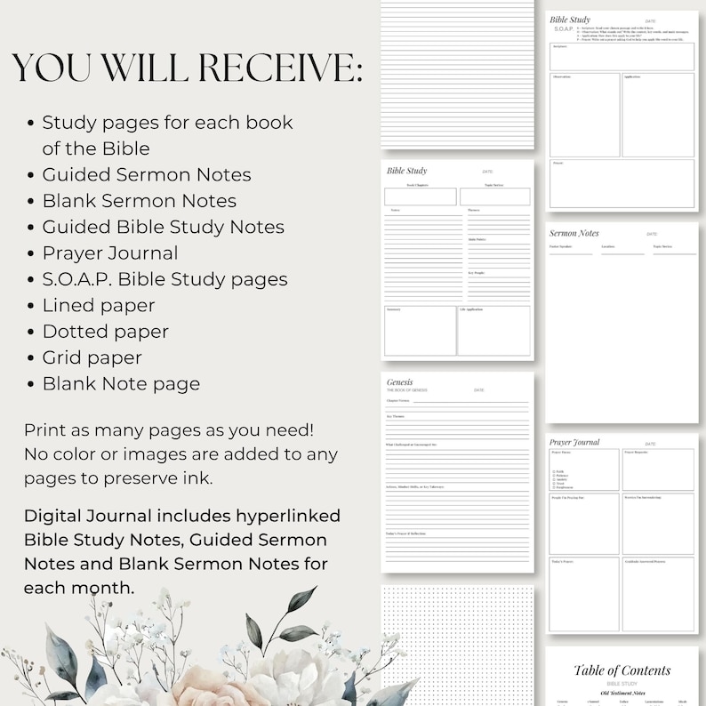 Bible Study Journal Printable & Digital Bundle, SOAP Method, Goodnotes ...