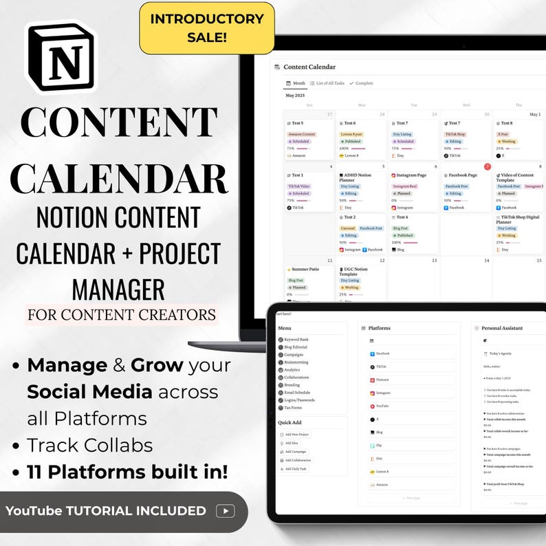 Notion Planner for Content Creators | Social Media Planner & Digital ...